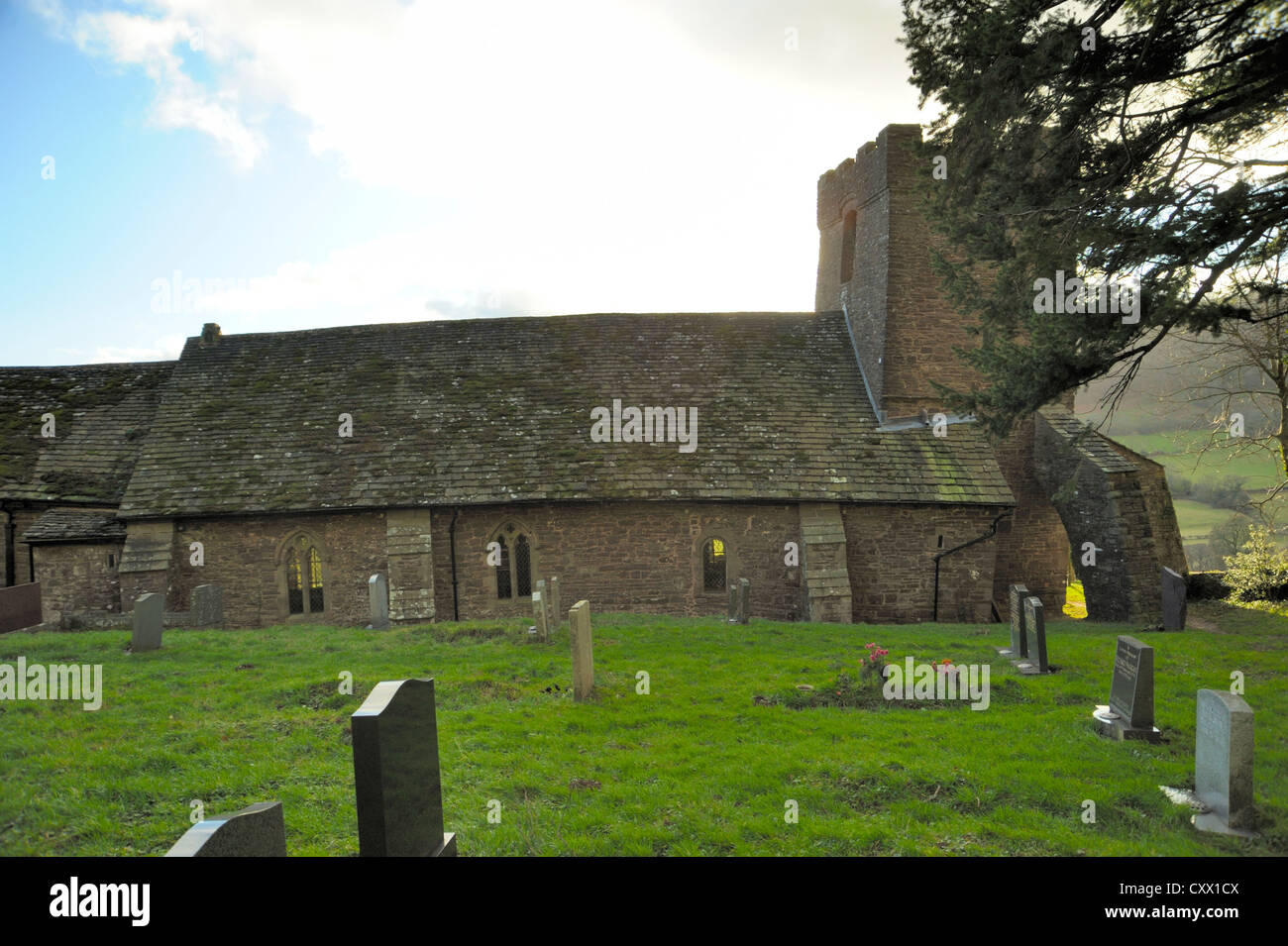 Cwmyoy church, rear view, against light Stock Photo - Alamy
