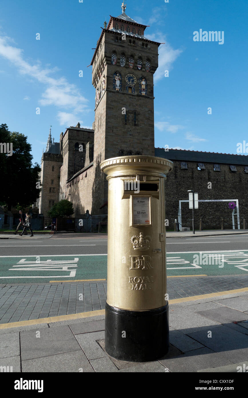 A Gold 2012 Olympic post box (pillarbox) in honour of Welsh cyclist ...