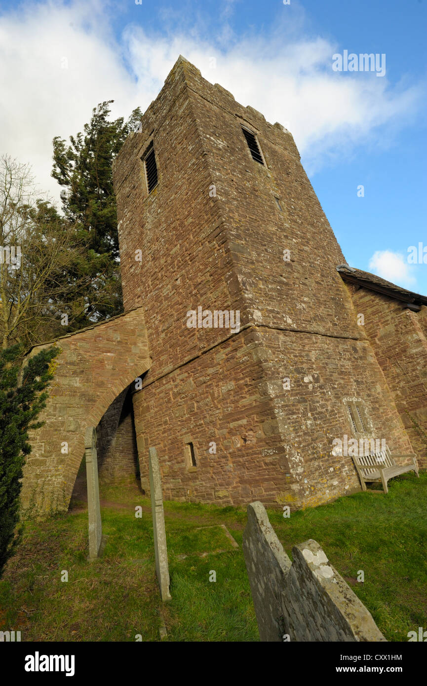 Cwmyoy church, tower at an angle with buttress Stock Photo - Alamy