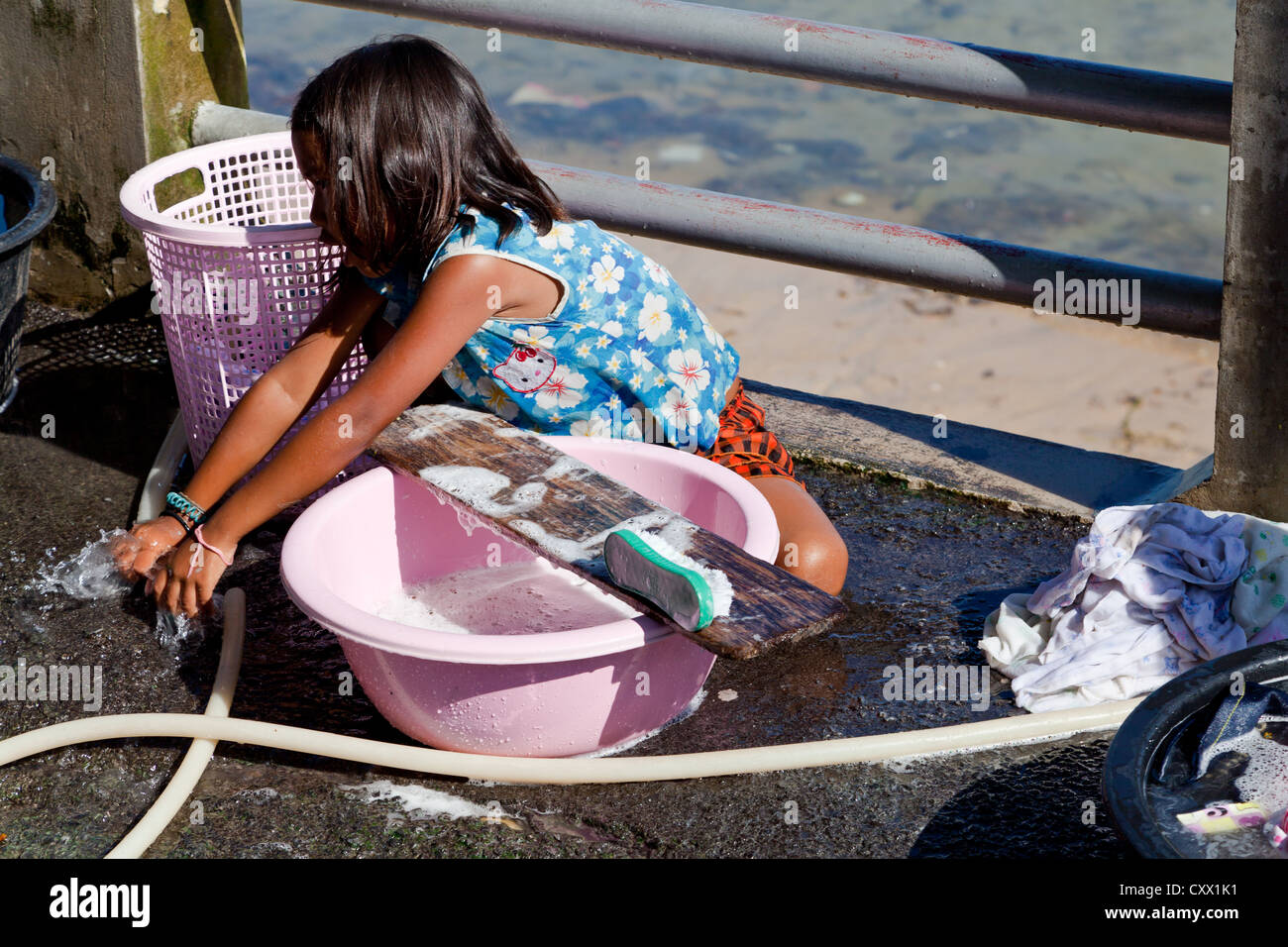 Little Sea Gypsy Children doing the Laundry at Rawai Beach in Phuket ...