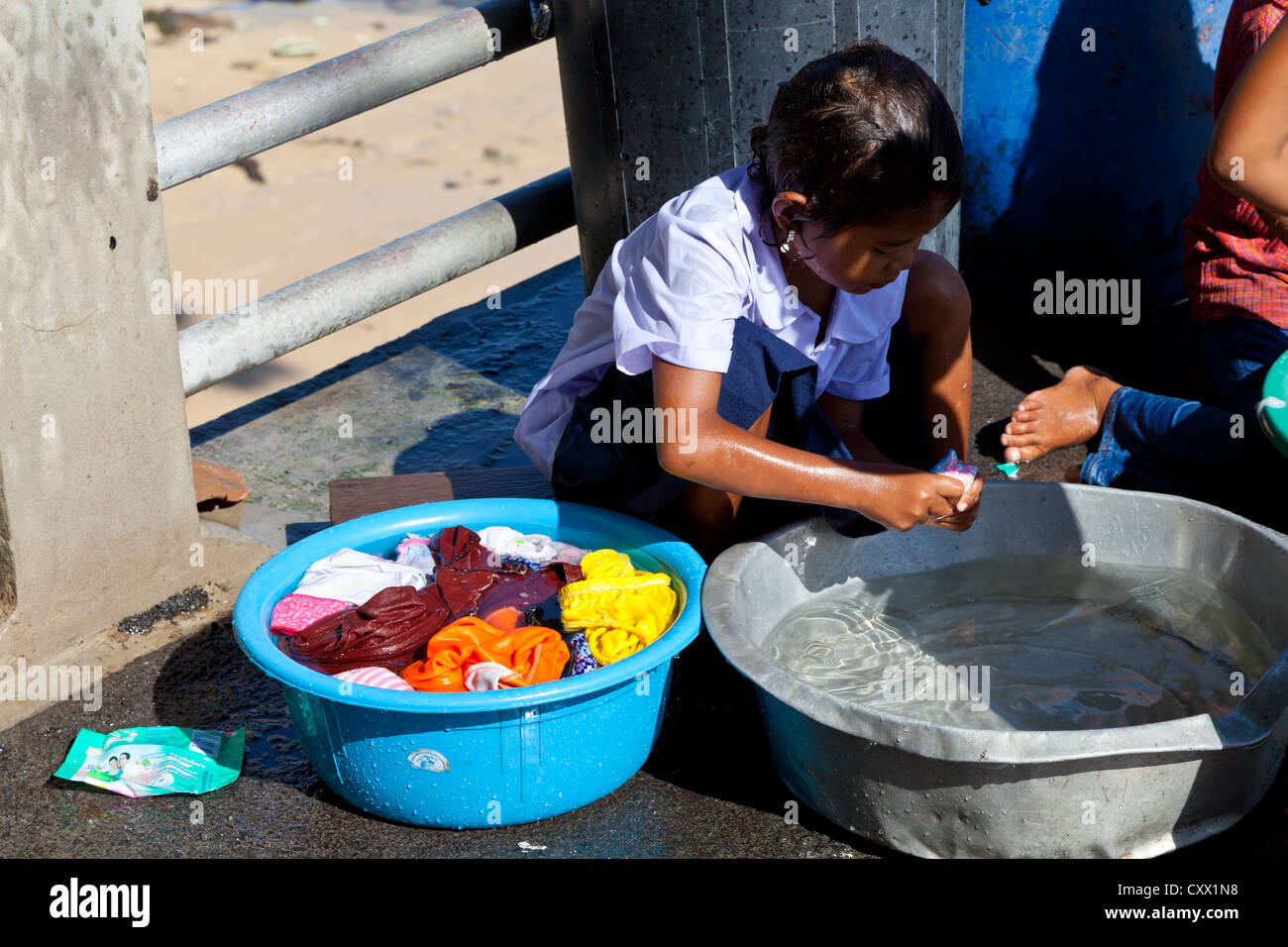 Little Sea Gypsy Children doing the Laundry at Rawai Beach in Phuket ...