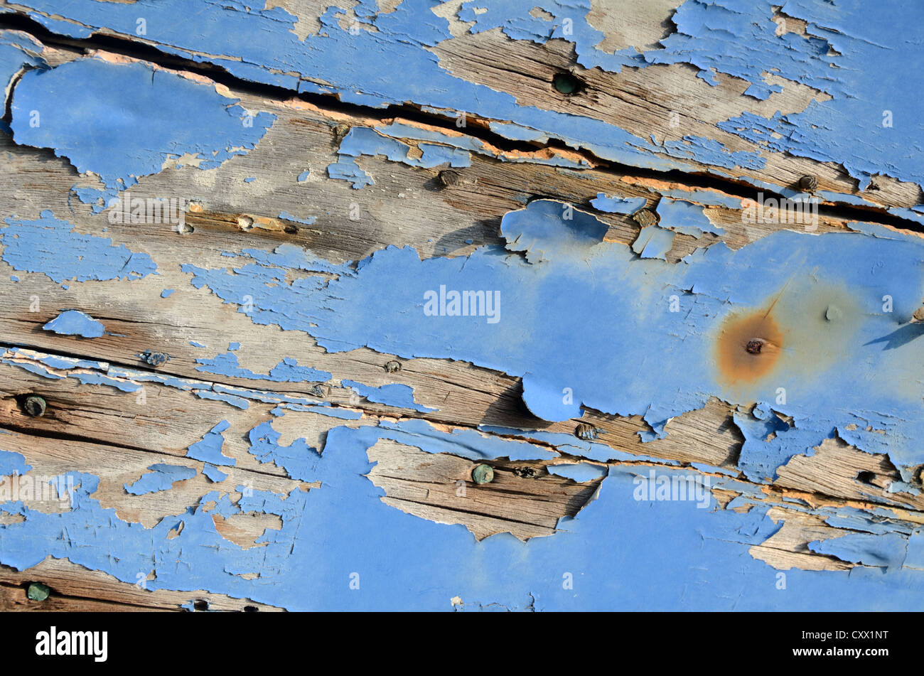 Old Flaking or Peeling Blue Paint on Hull of Rotten Old Wooden Boat ...