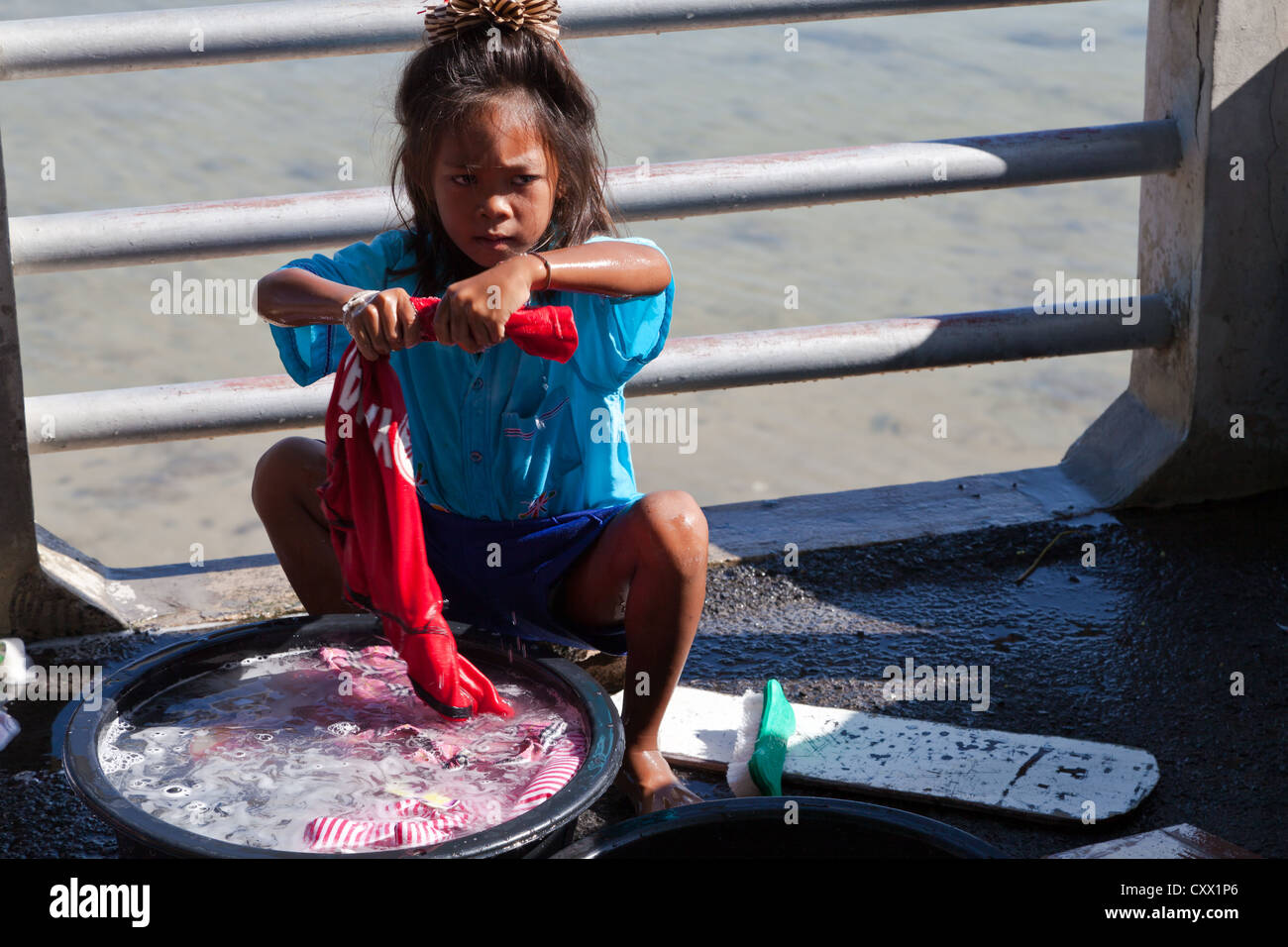 Little Sea Gypsy Children doing the Laundry at Rawai Beach in Phuket ...