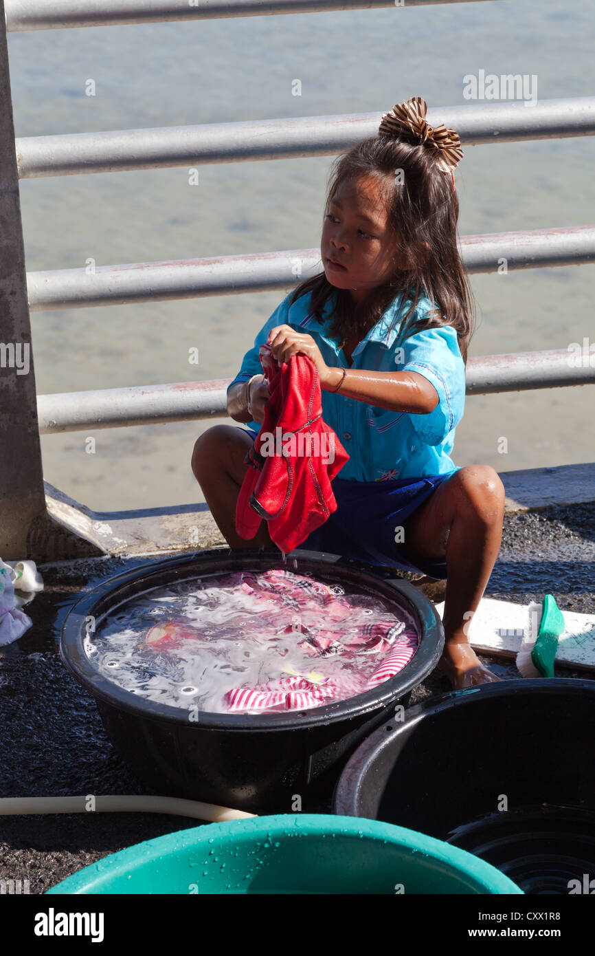 Little Sea Gypsy Children doing the Laundry at Rawai Beach in Phuket ...