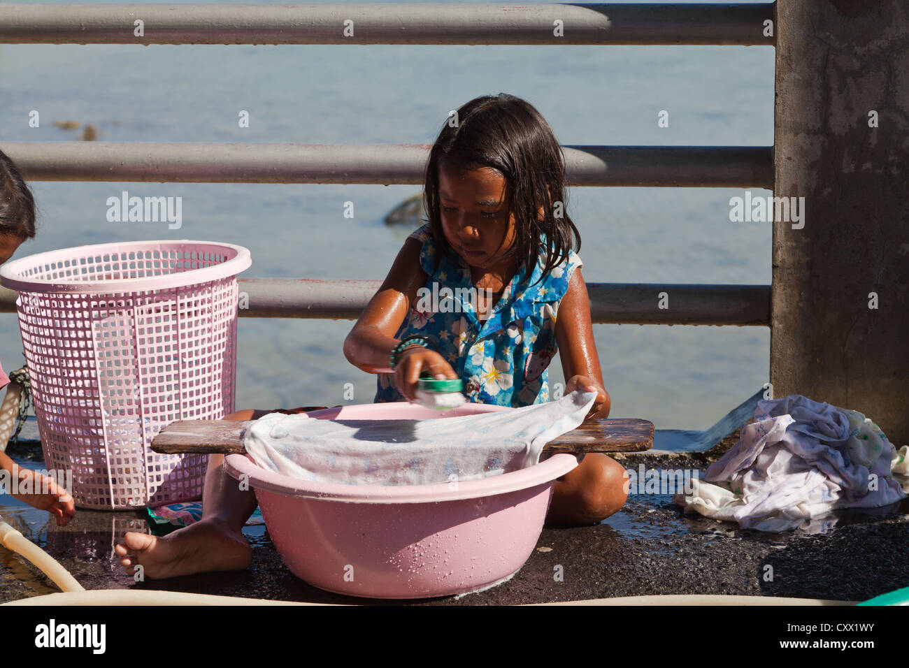 Little Sea Gypsy Children doing the Laundry at Rawai Beach in Phuket ...