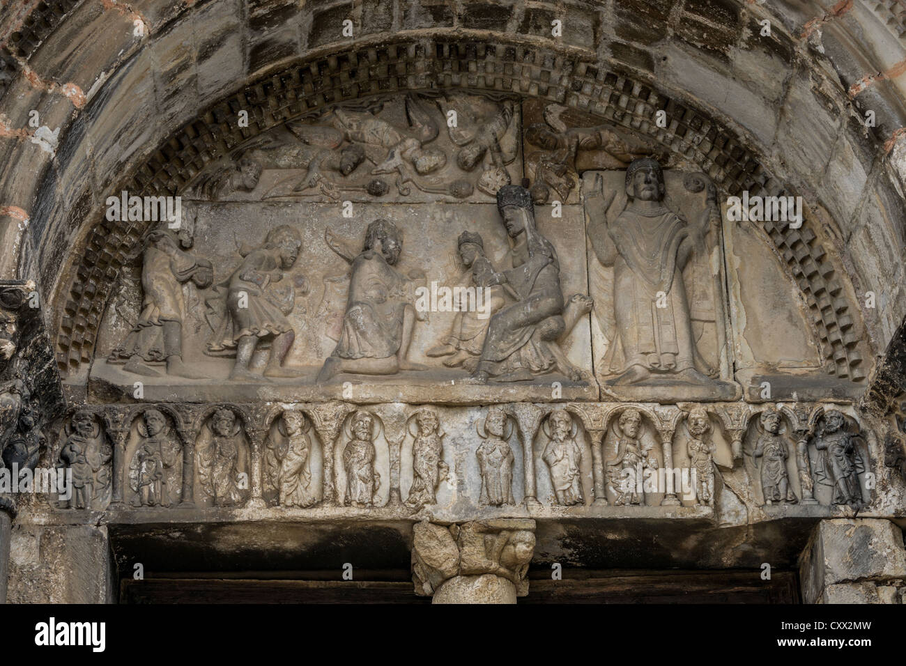 Timpan of Romanesque portal of Cathedral Notre-Dame de Saint-Bertrand ...