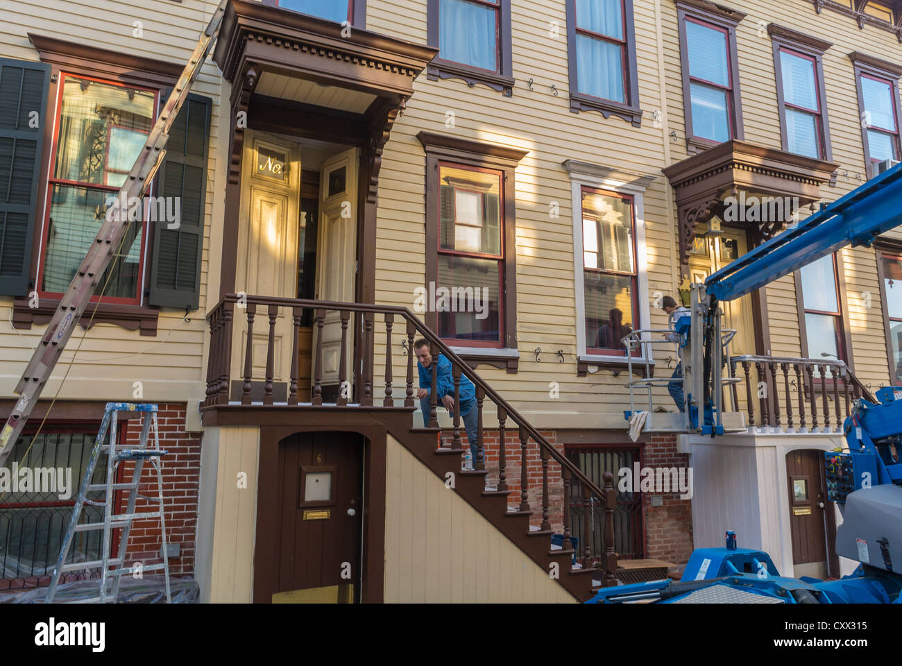 New York City, NY, USA, Street Scenes, Historic Wooden Townhouses, Row ...