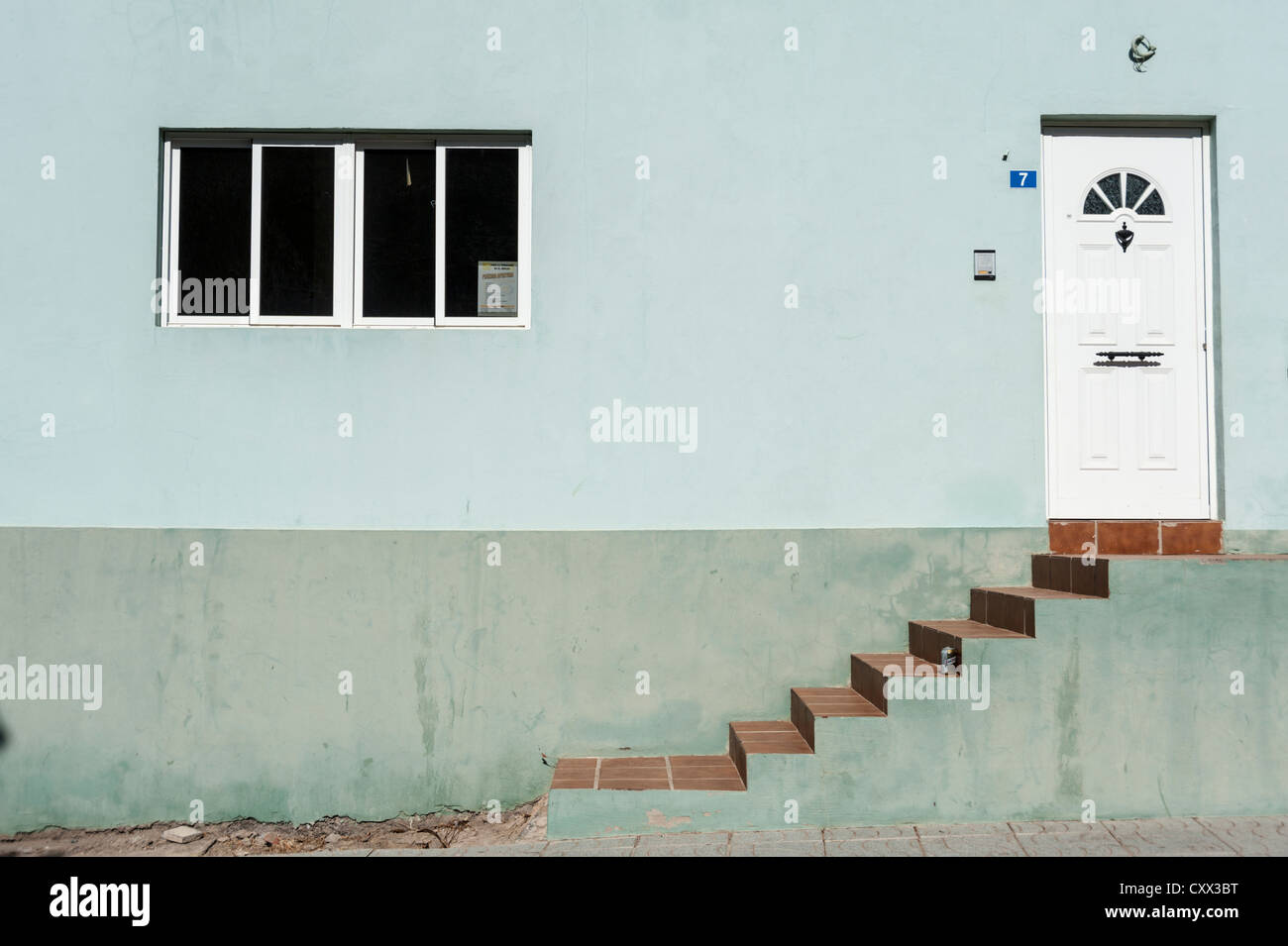 Steps window and door on a building at Puerto Mogan Gran Canaria Canary ...