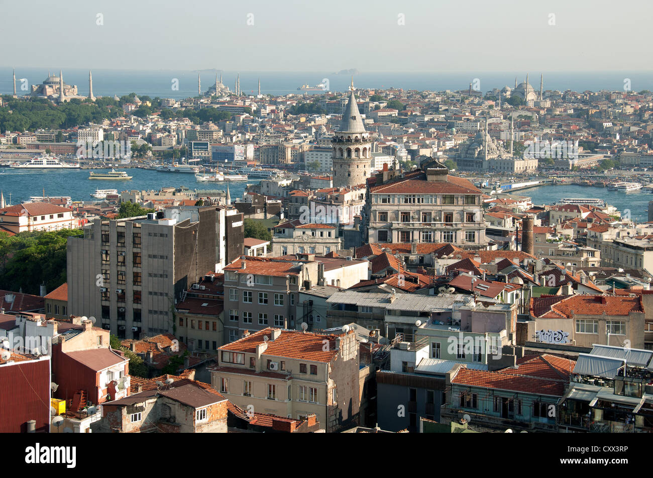 ISTANBUL, TURKEY. A view over the rooftops of Beyoglu district, with ...