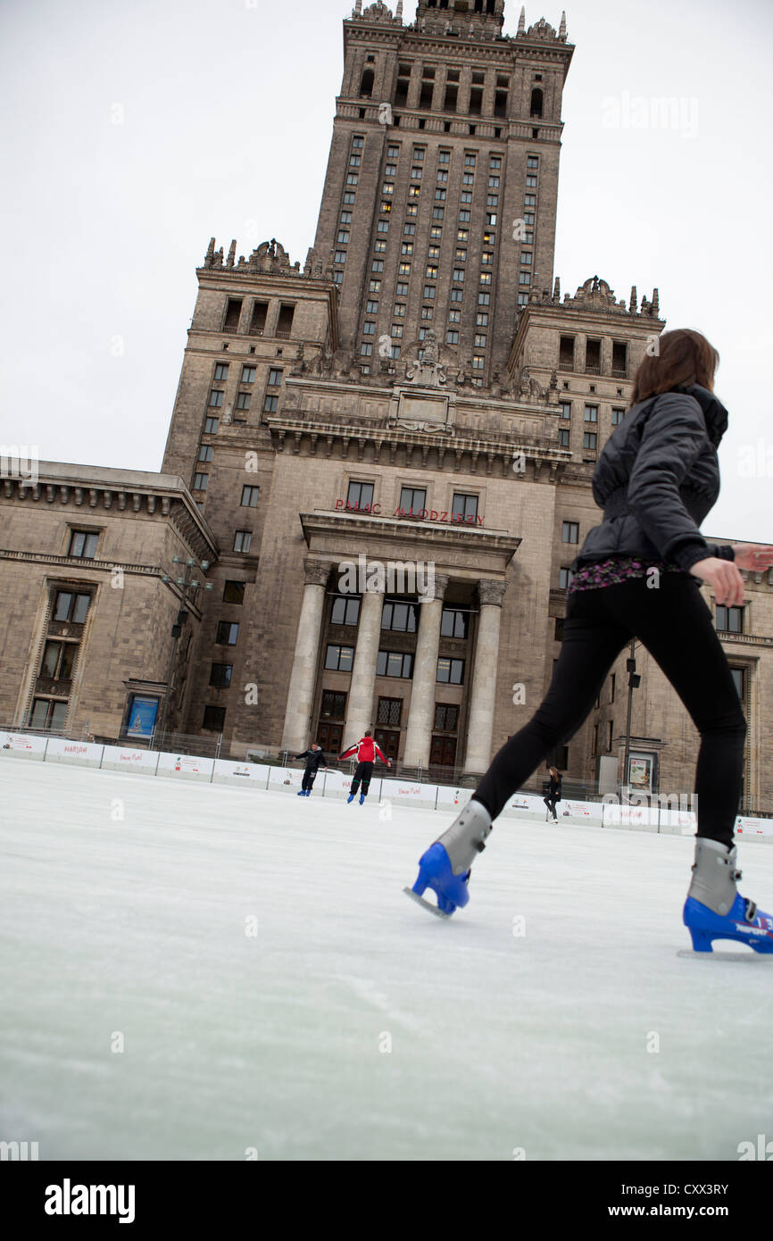 ice skating outside the Palace of Culture and Science Warsaw Poland ...