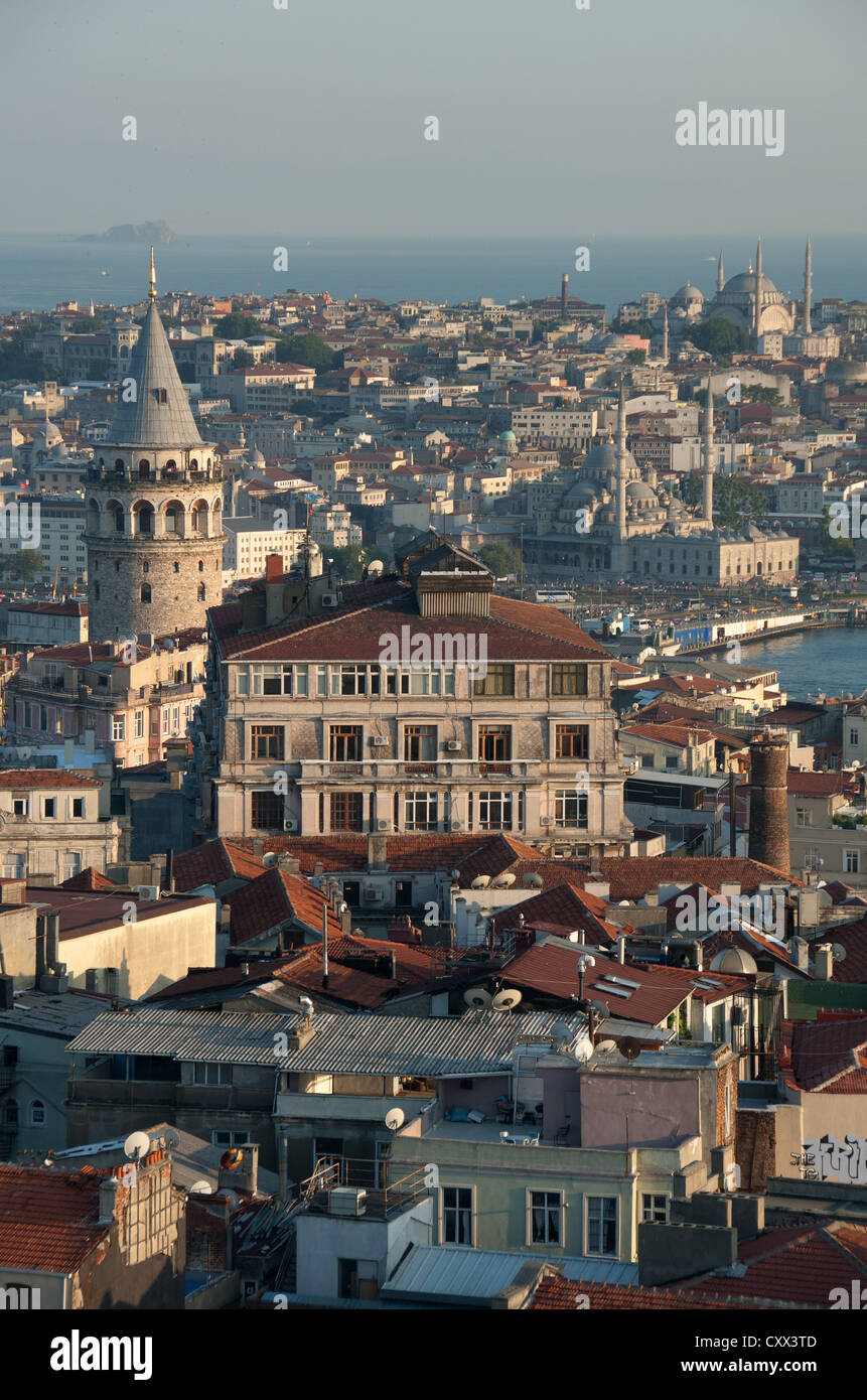 ISTANBUL, TURKEY. An evening view across the rooftops of Beyoglu ...