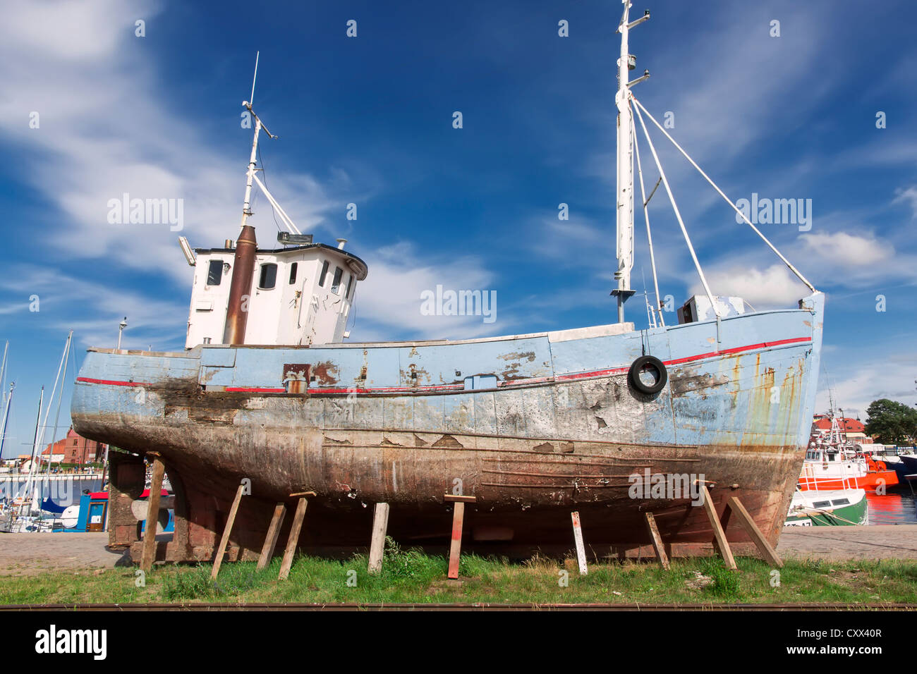 Sights of Poland. Harbor on Polish seaside - Ustka. Touristic town ...