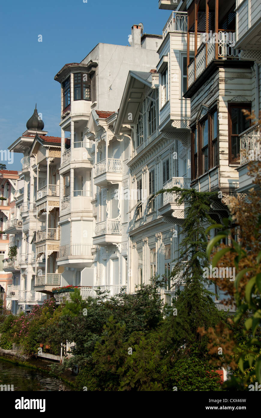 ISTANBUL, TURKEY. Traditional wooden houses in Arnavutkoy on the ...
