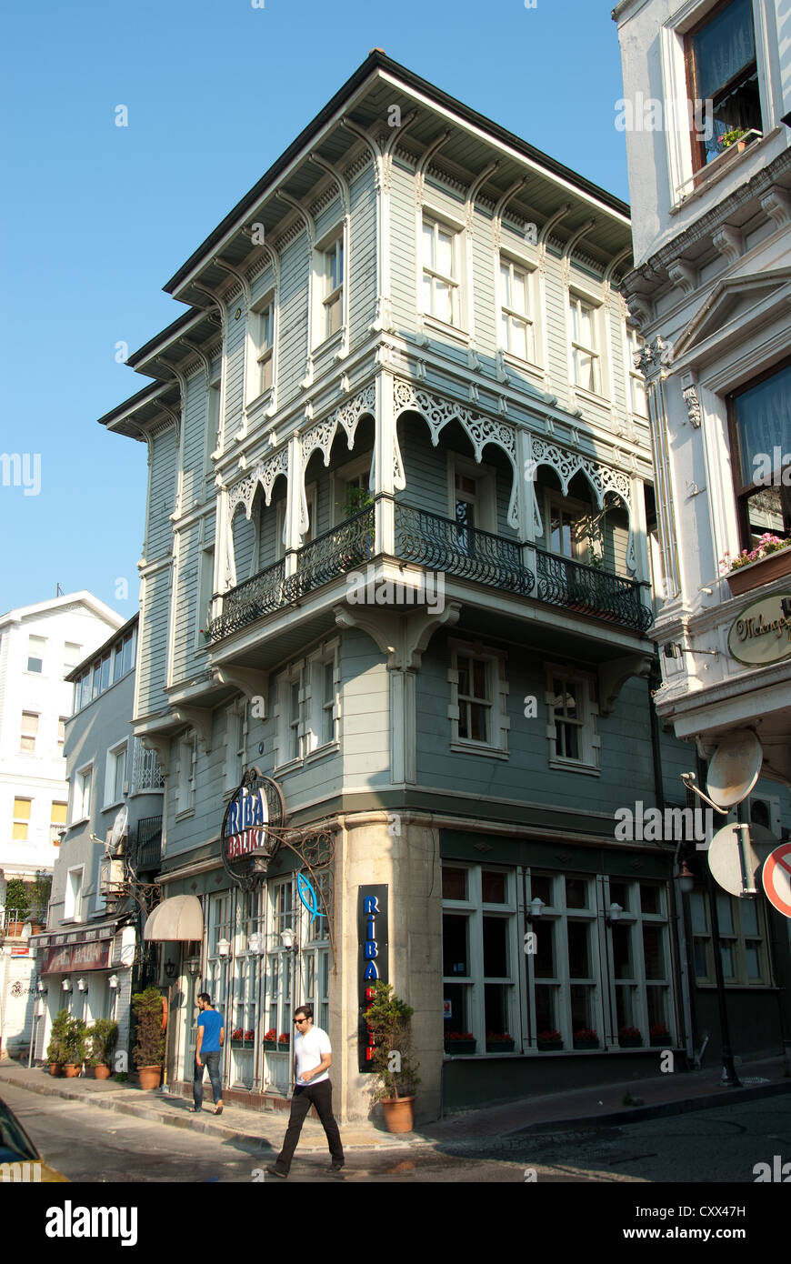 ISTANBUL, TURKEY. A traditional wooden building in the Bosphorus suburb ...