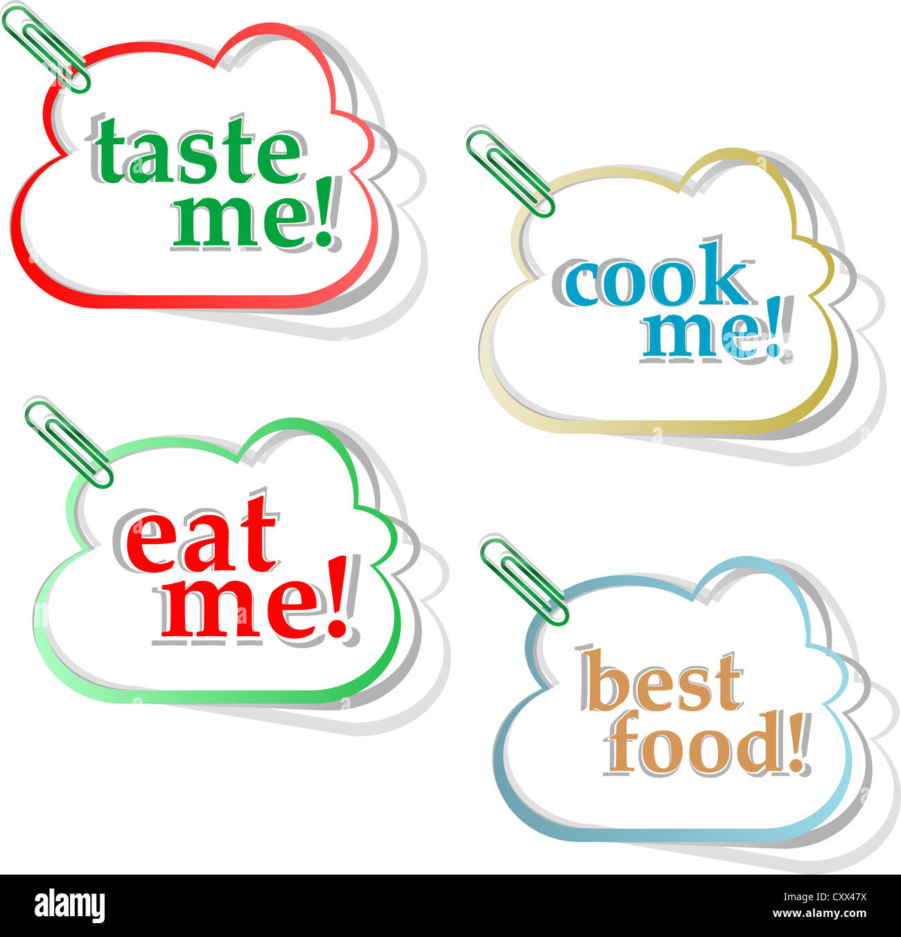 Eat me, taste me, best food and cook me stickers label tag set Stock ...