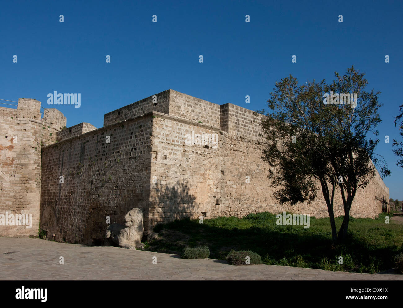 Section of medieval Venetian fortifications(with ancient stone lion at ...