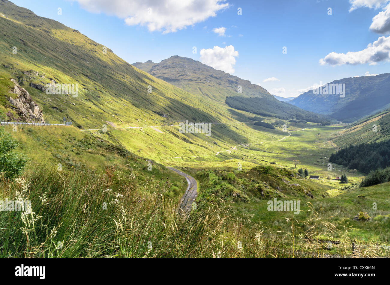 A sun drenched valley in the Scottish Highlands. A rare, sunny day in ...