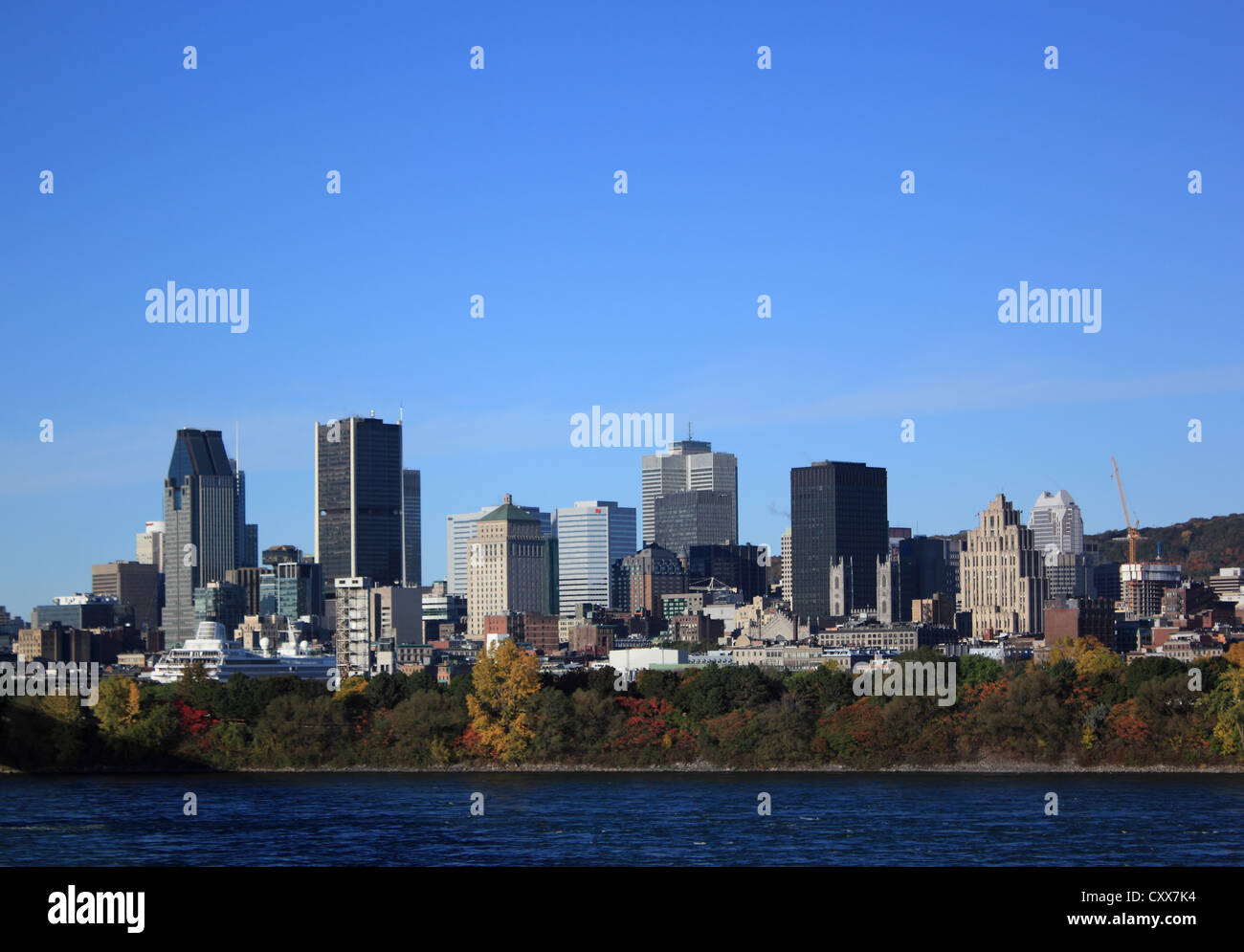 Early morning view of skyline with old Montreal in foreground, across ...
