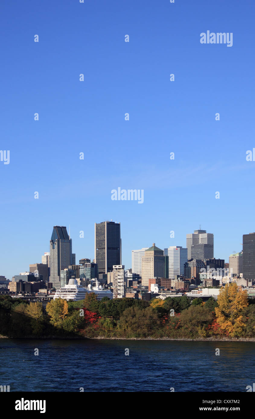 Early morning view of skyline with old Montreal in foreground, across ...