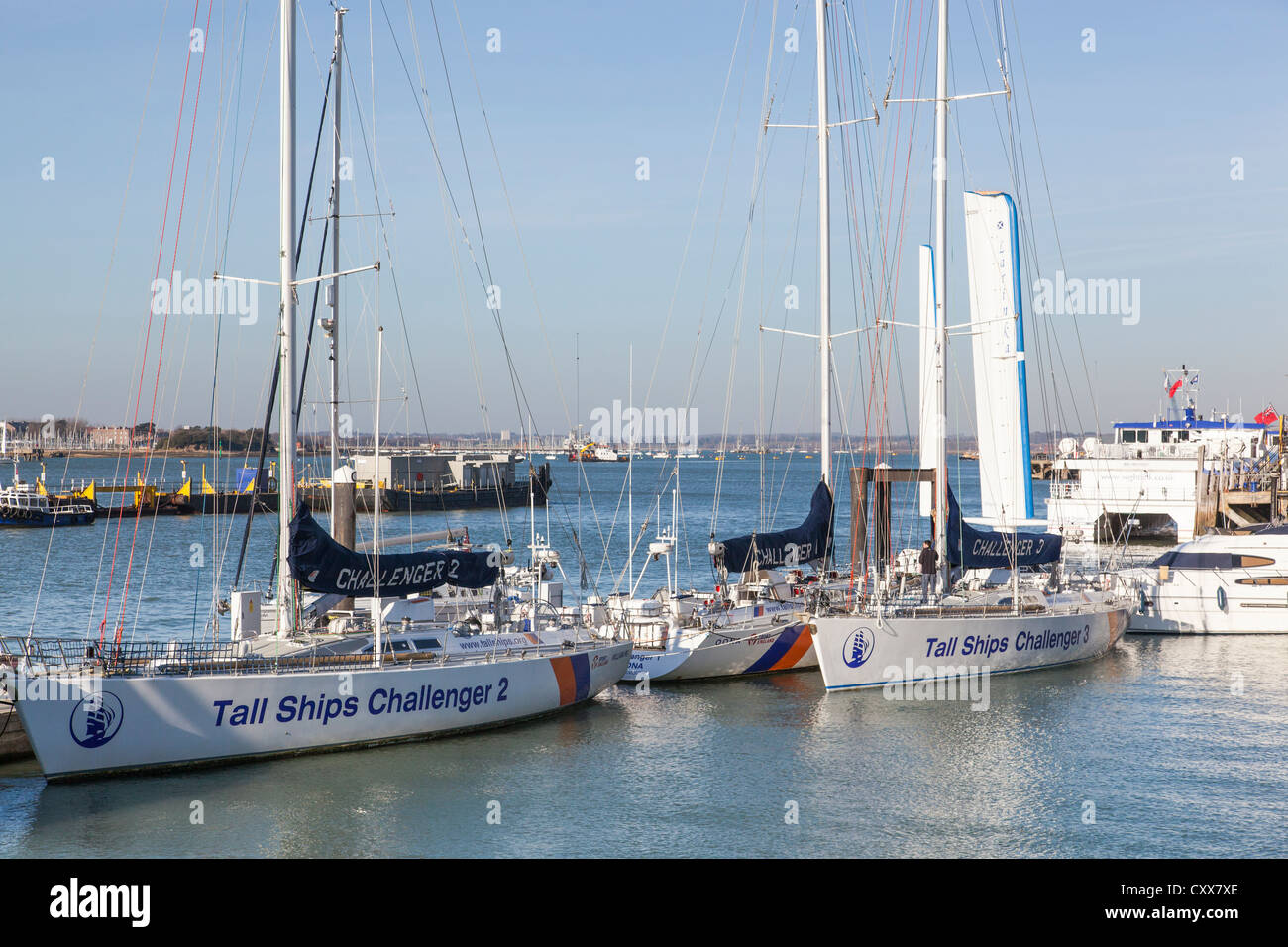 Tall ships challenger boats moored in Gunwharf Quays, Portsmouth ...