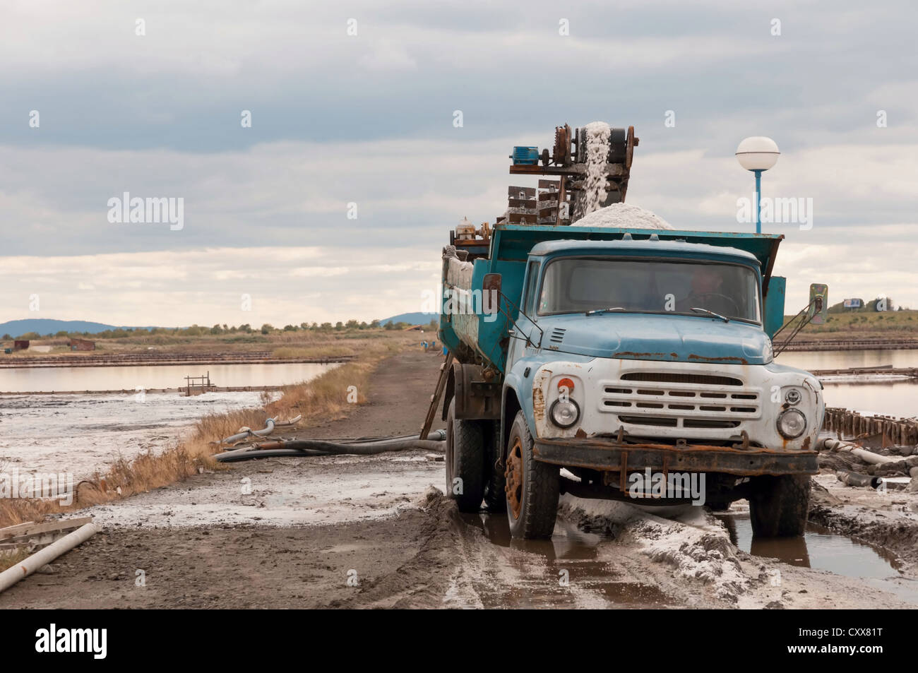Extraction of salt from the salt lakes Stock Photo - Alamy