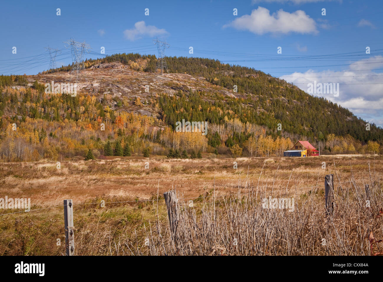 Hydro-Quebec power lines are pictured crossing a mountain in the Quebec ...