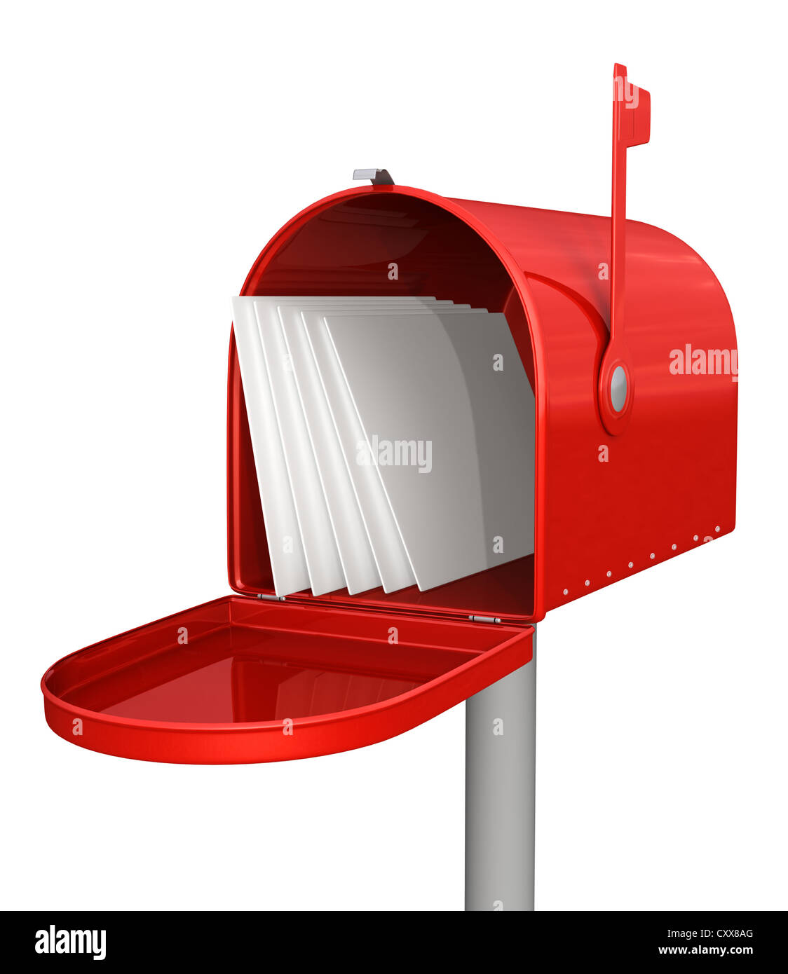 Red classic mailbox with mail Stock Photo - Alamy