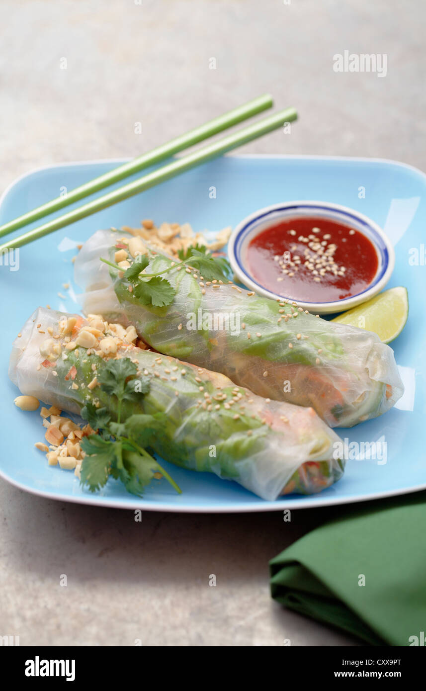 Asian spring rolls in bowl Stock Photo - Alamy