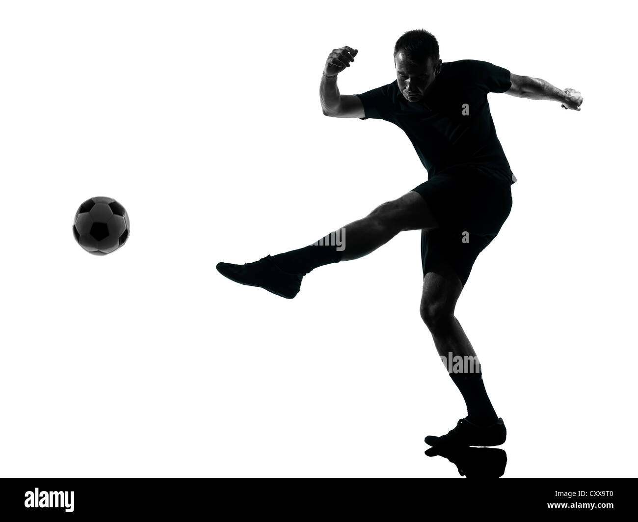 one man soccer player in studio silhouette isolated on white background ...