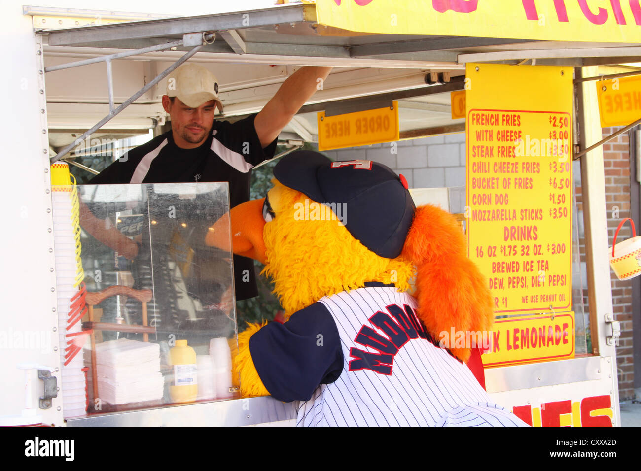 Muddy the Mud Hen, mascot of the Toledo Mud Hens baseball team stops ...