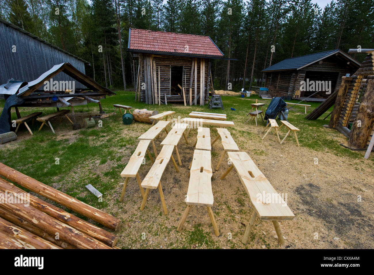 Carpenter's open-air workshop in northern Sweden Stock Photo - Alamy