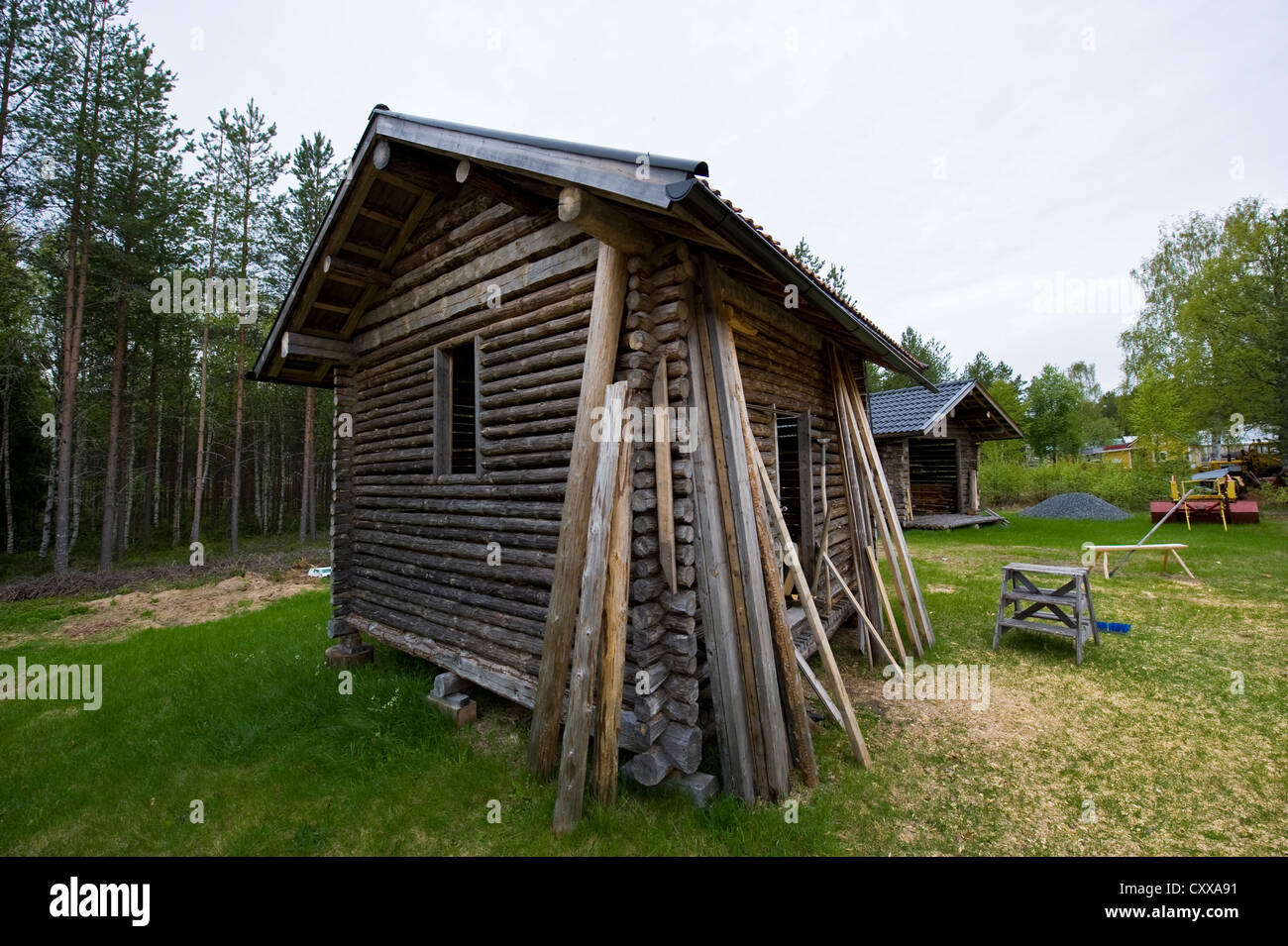 Carpenter's open-air workshop in northern Sweden Stock Photo - Alamy