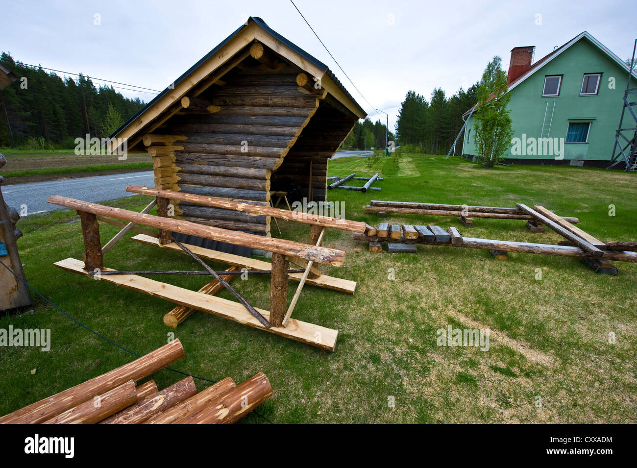 Carpenter's open-air workshop in Northern Sweden Stock Photo - Alamy