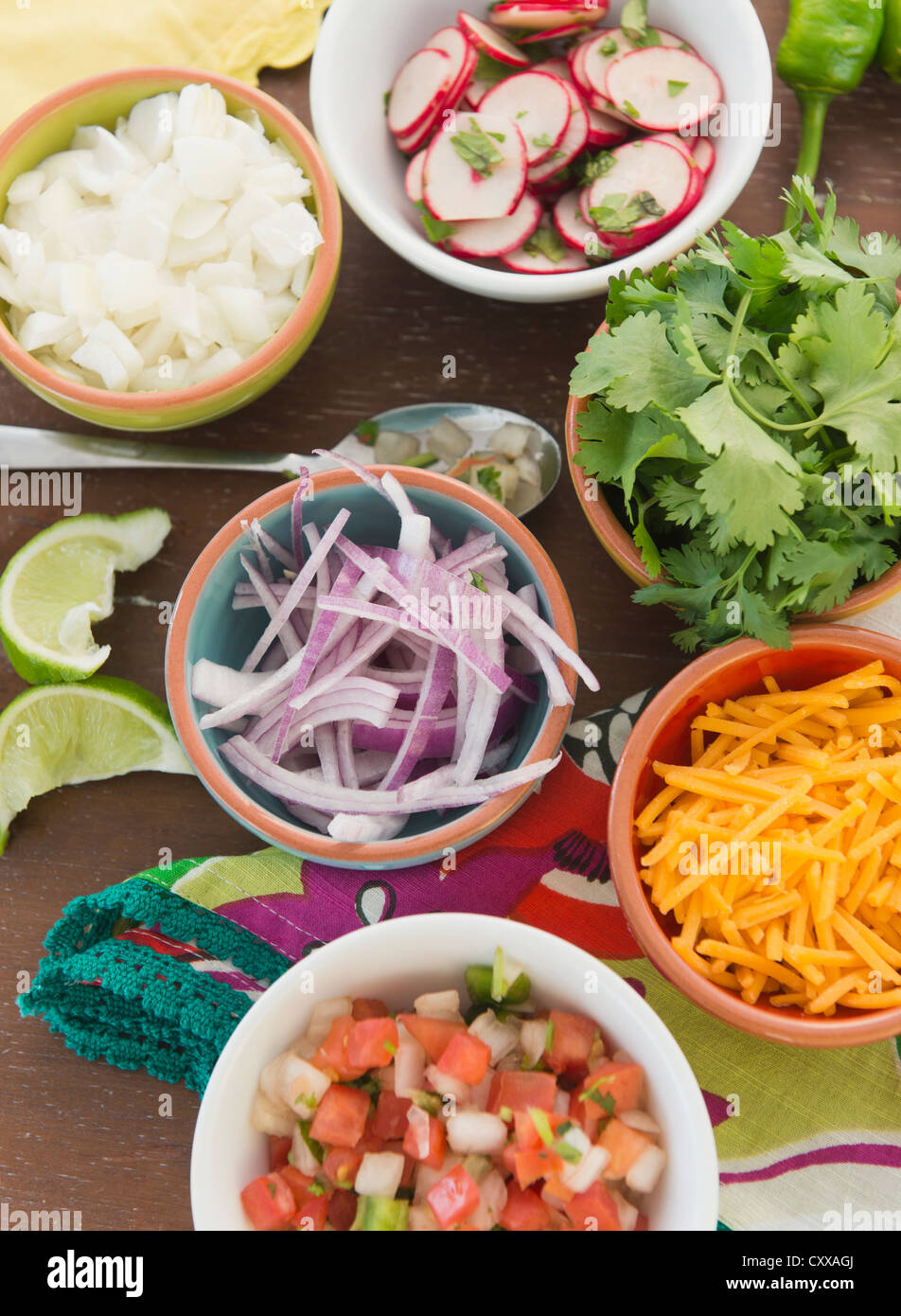 Ingredients for Mexican food in bowls Stock Photo - Alamy