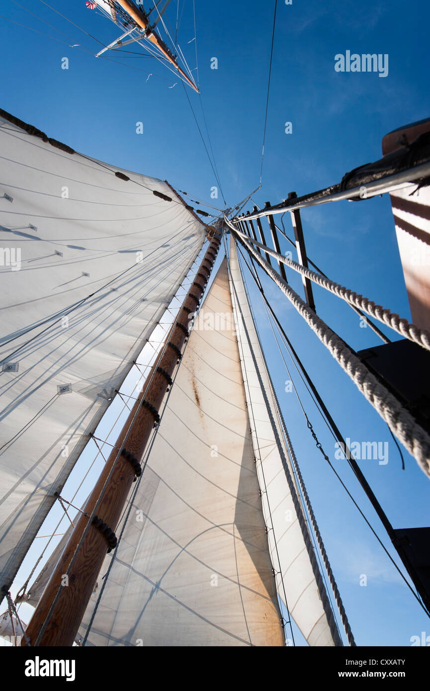 Aboard the historic tall ship schooner "Zodiac" sailing through the San ...