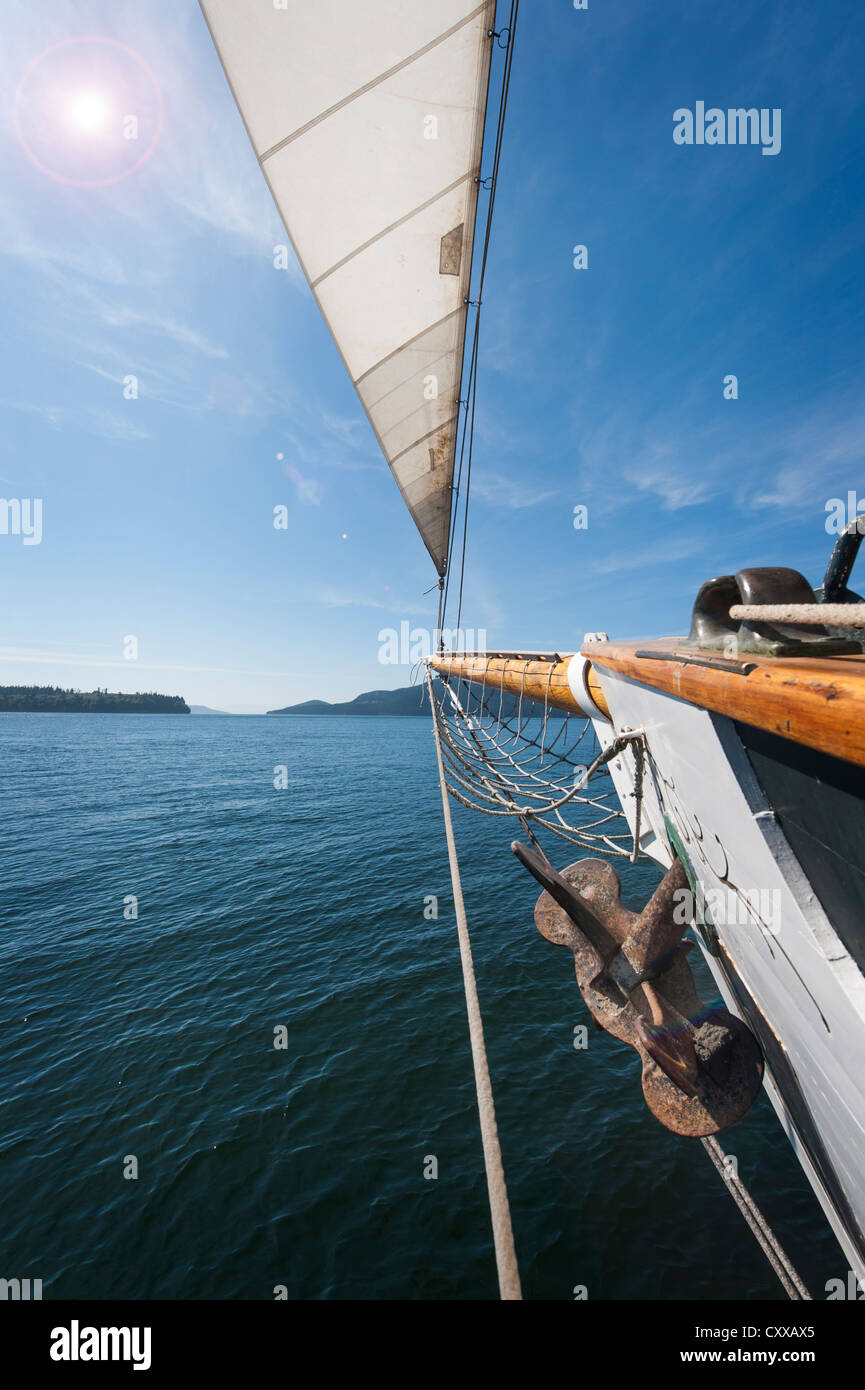 Aboard the historic tall ship schooner "Zodiac" sailing through the San ...