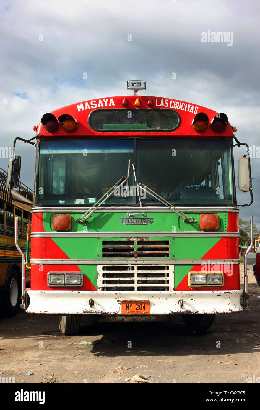 Decorated local bus (chicken bus) at Masaya bus station, Nicaragua ...