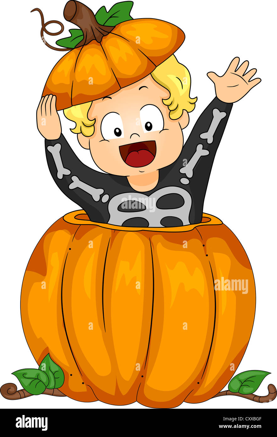 Halloween Illustration Featuring a Kid Emerging from a Large Pumpkin ...