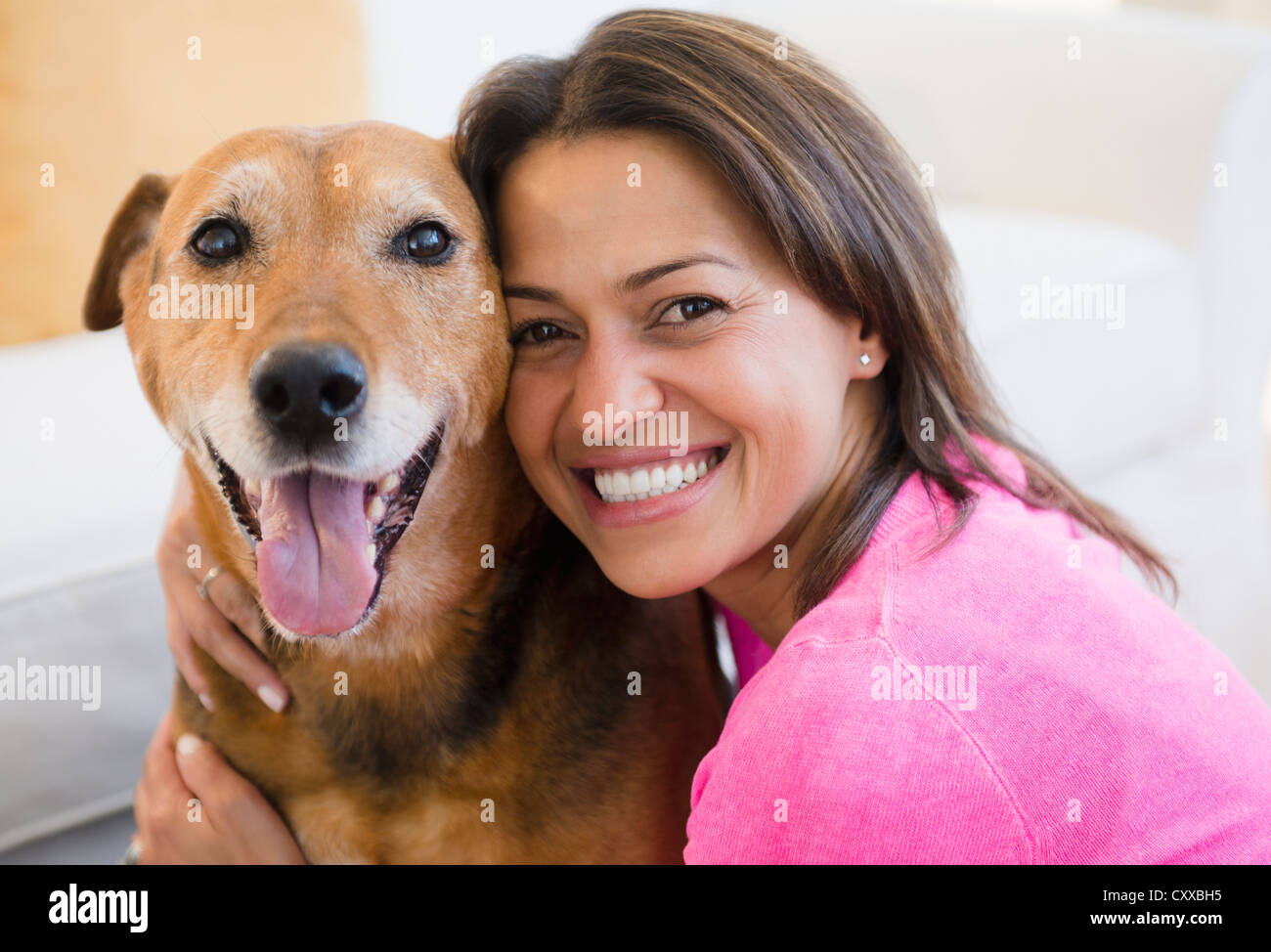 Close up brunette woman dog hi-res stock photography and images - Alamy