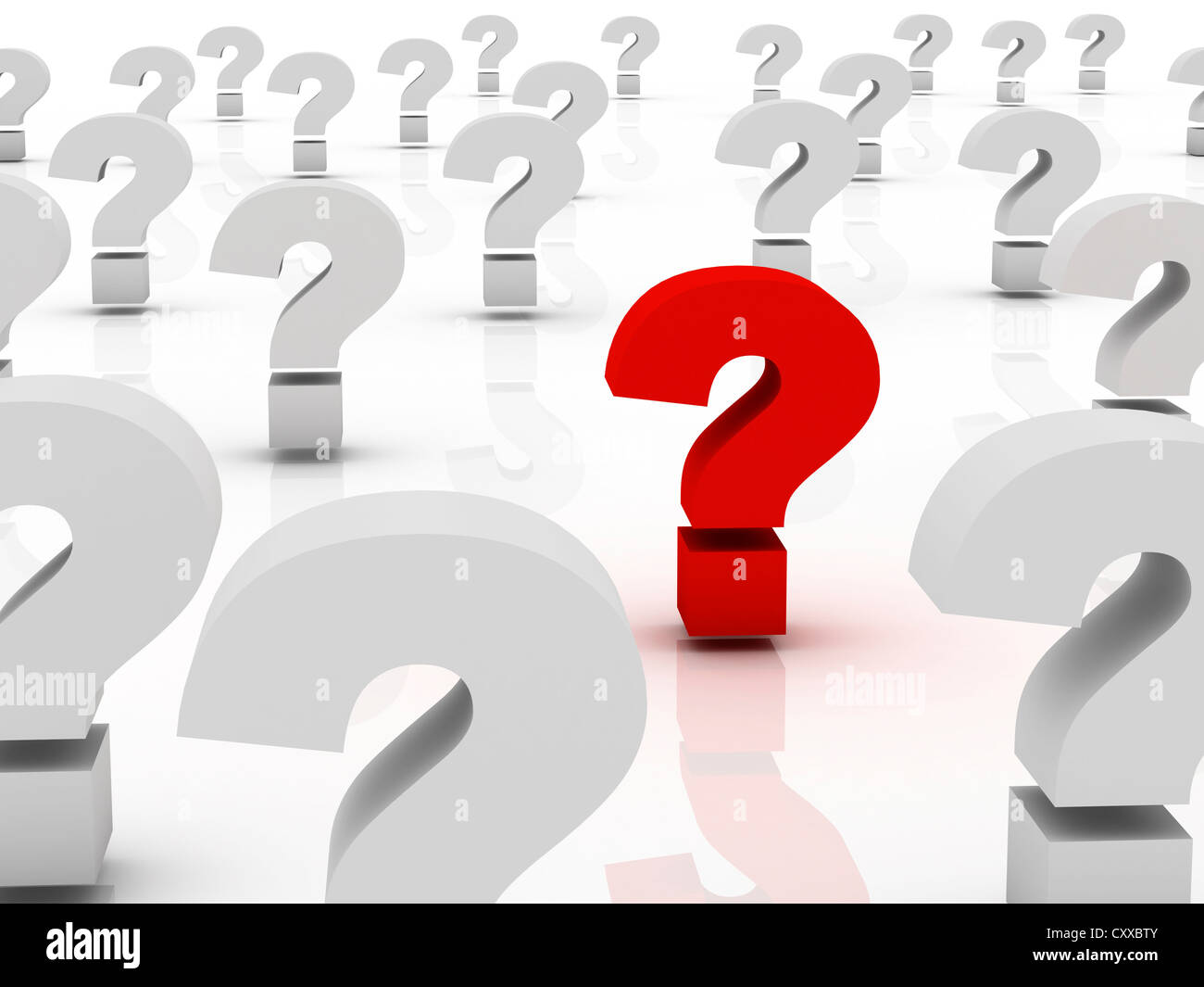 Too Many Question marks, only one red Stock Photo - Alamy