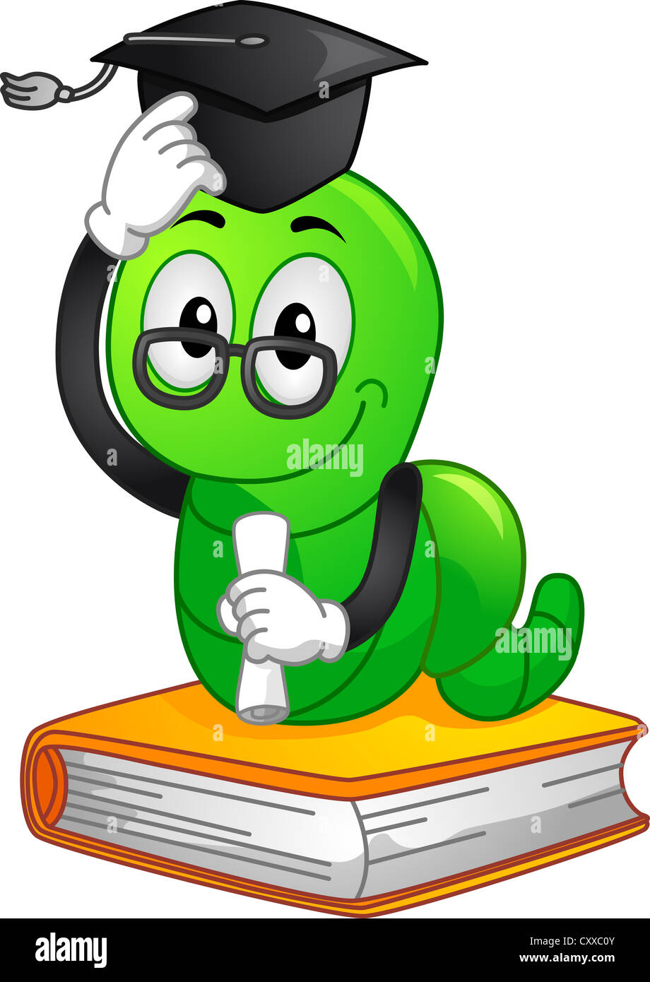 Mascot Illustration Featuring a Bookworm Wearing a Graduation Cap and ...