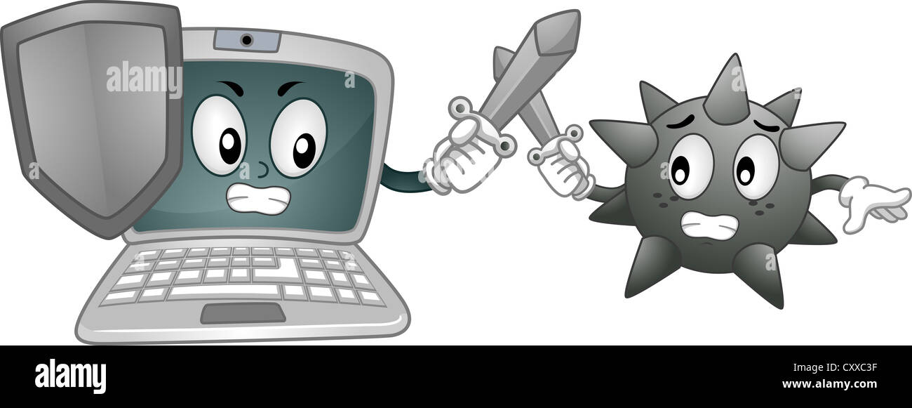 Mascot Illustration Featuring a Laptop and a Computer Virus Fighting ...