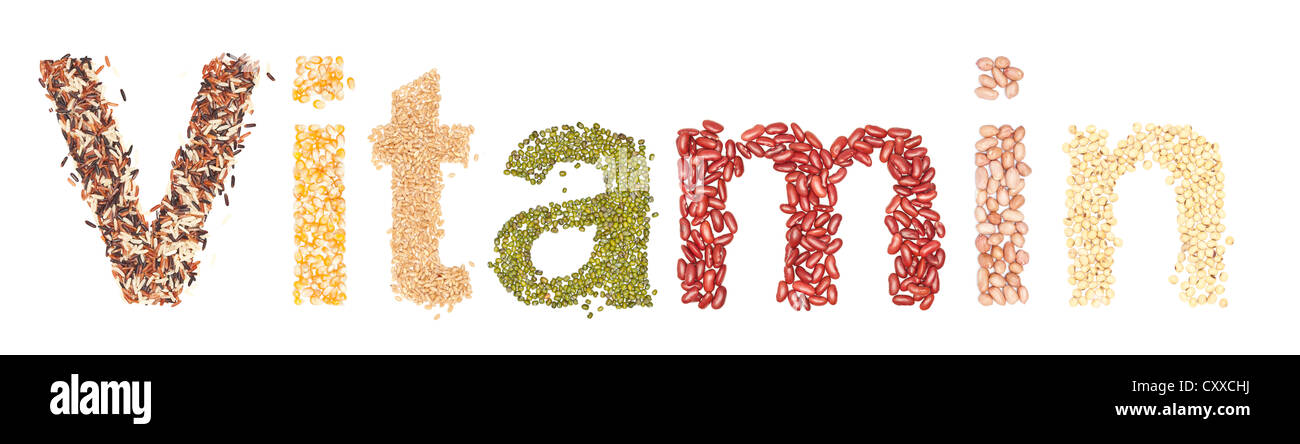 vitamin, alphabet dry foods on white background Stock Photo - Alamy
