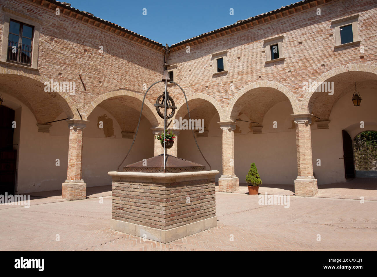 Courtyard in the basilica of Saint Ubaldo on top of the hill, Gubbio ...