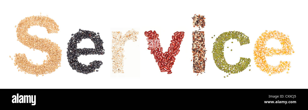 service, alphabet dry foods on white background Stock Photo - Alamy