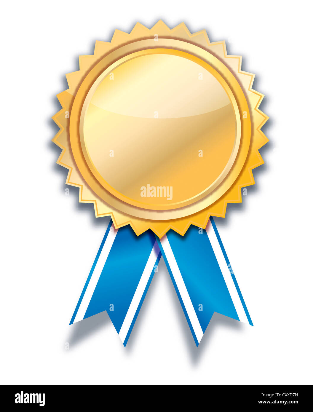 empty golden label with blue ribbon Stock Photo - Alamy