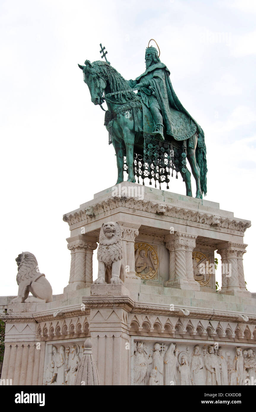 Statue of St. Stephen, first Hungarian King, Fishermen's Bastion, Buda ...