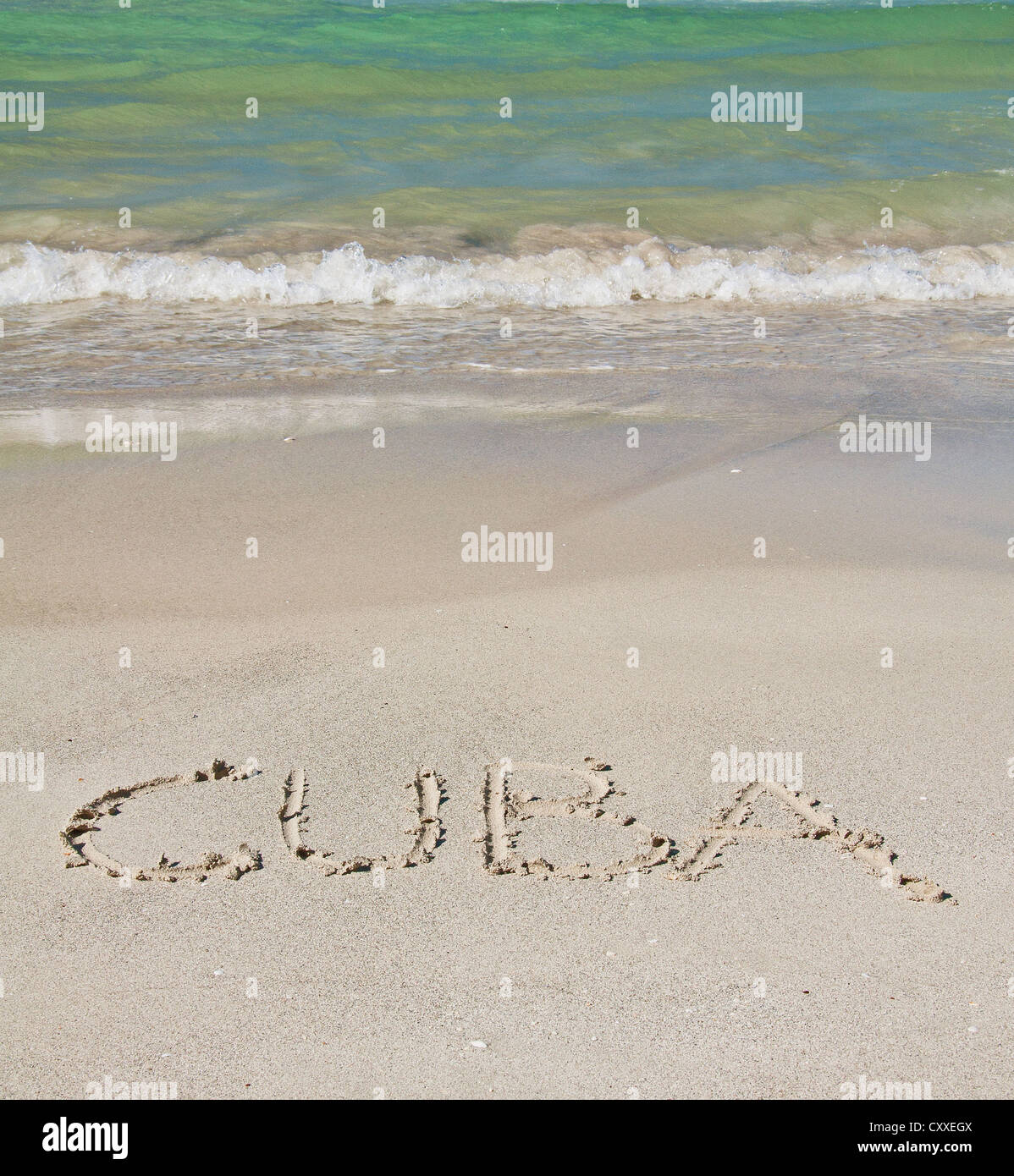 Cuba written on the beach Stock Photo - Alamy