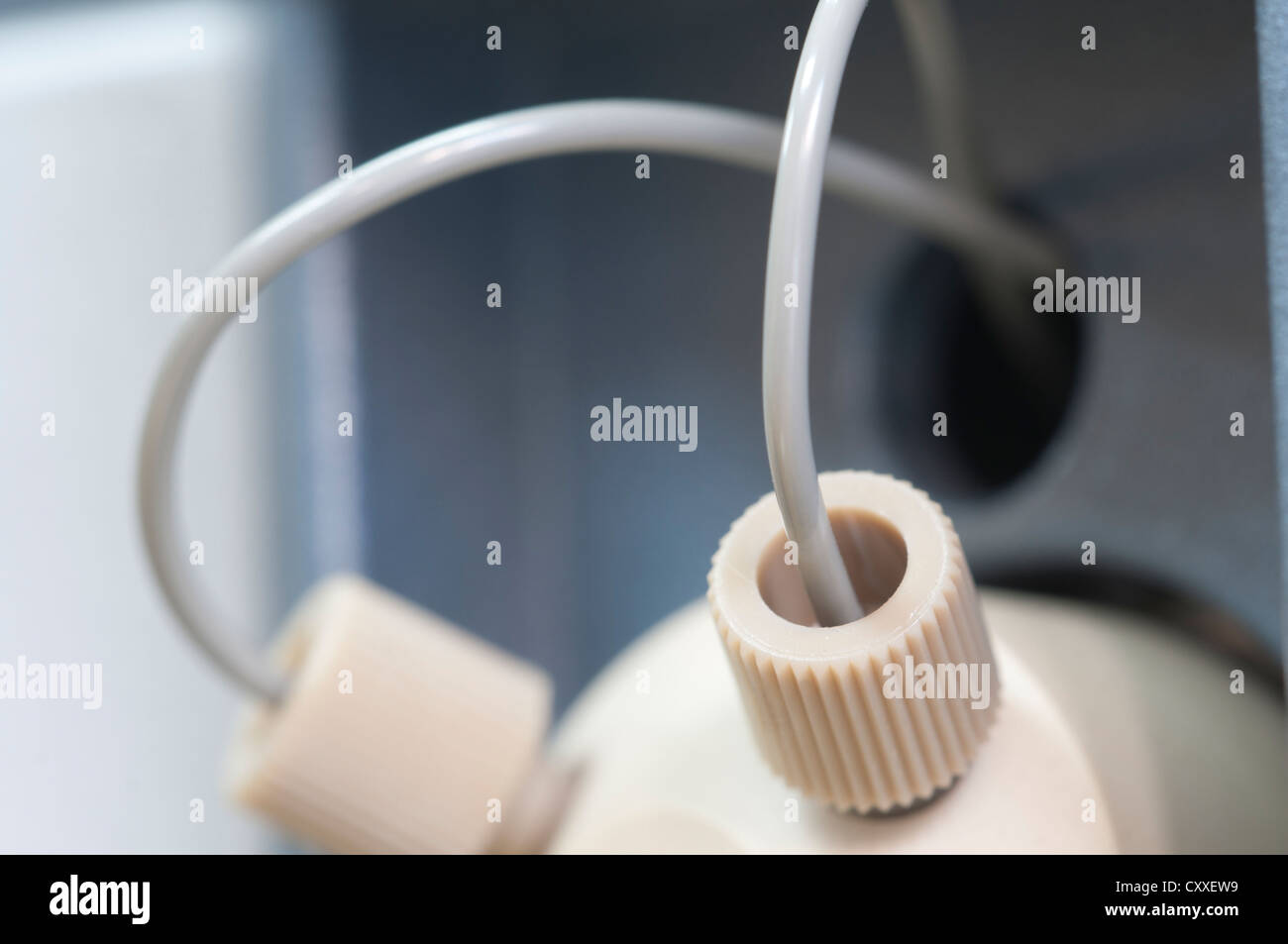 Tube lines for liquid in laboratory equipment, macro, local focus Stock ...