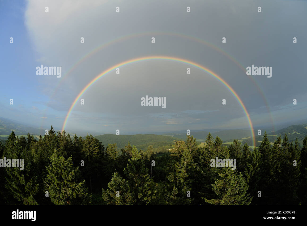 Double rainbow, view eastwards, Hutwisch viewpoint, Lower Austria ...